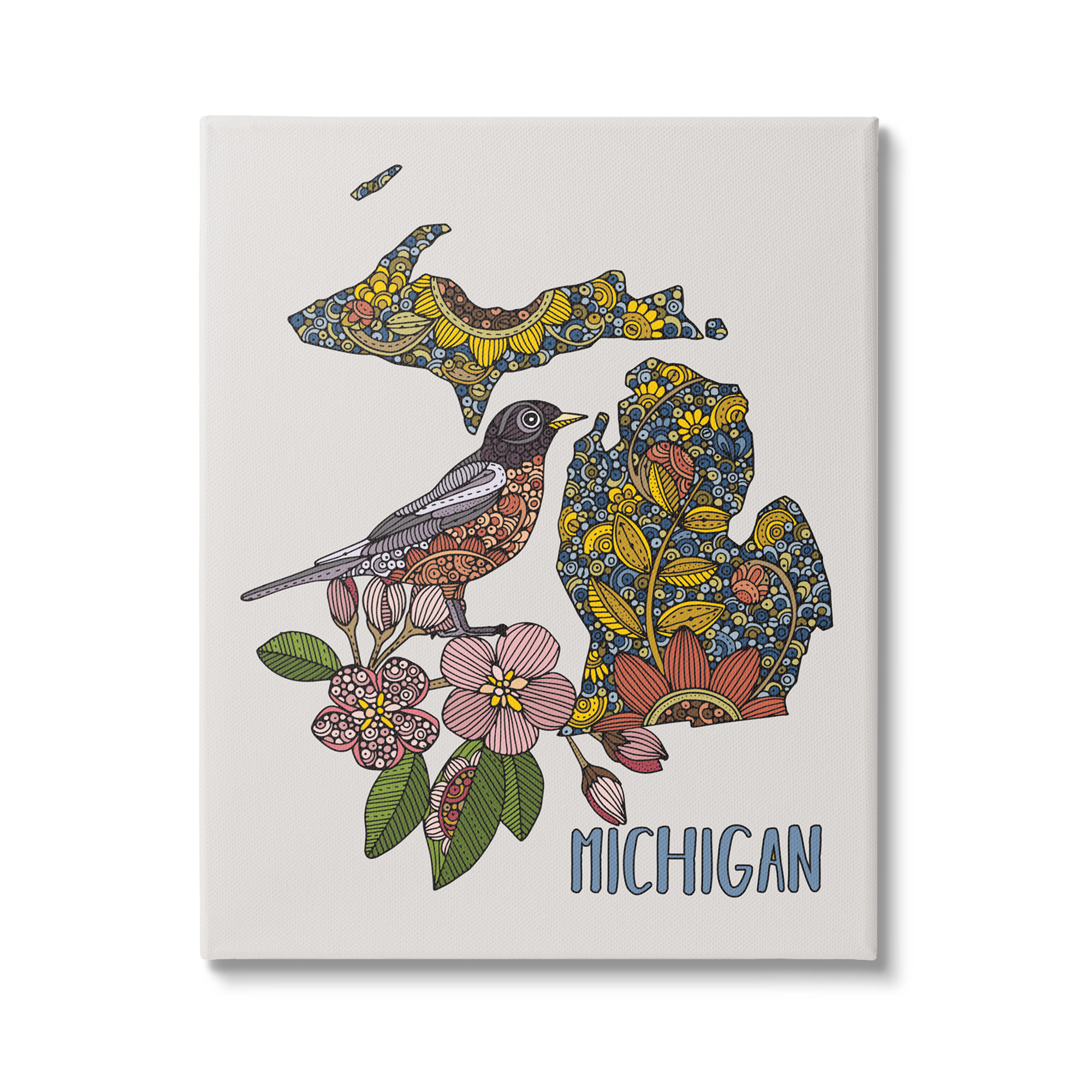 Stupell Industries Detailed Michigan State Robin Bird and Flower Patterns by Valentina Harper ...